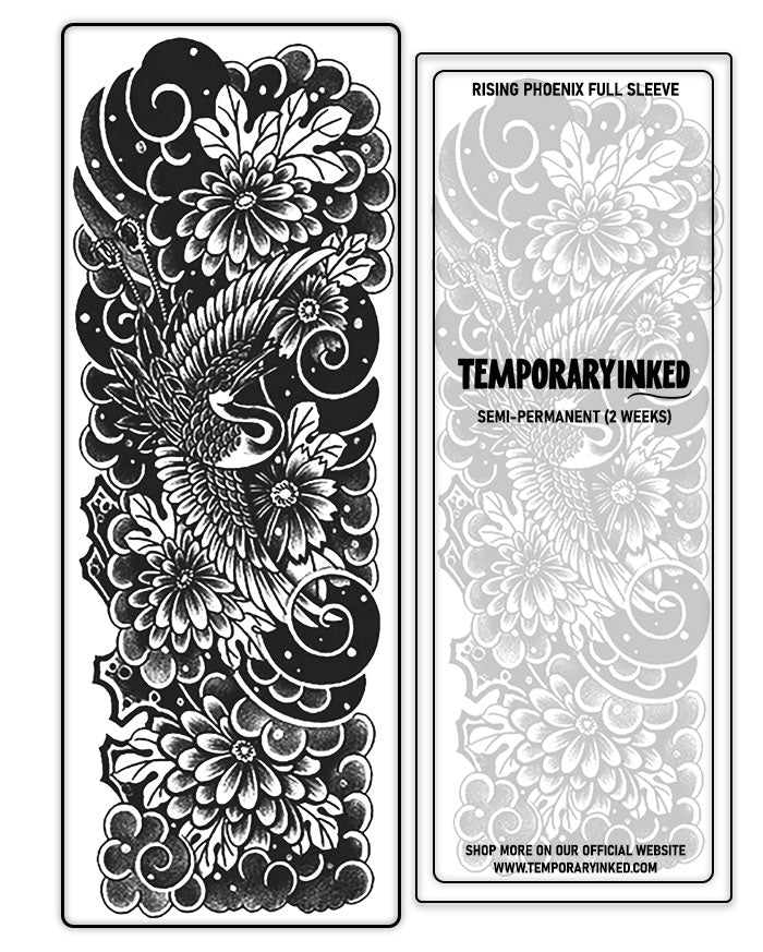Rising Phoenix Full Sleeve - Semi Permanent Tattoo | TemporaryInked.com ...